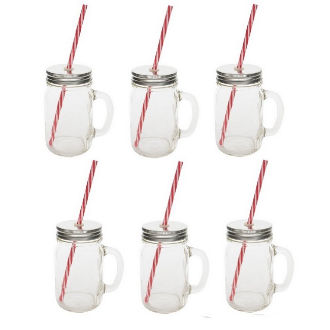 Sunshine Mason Co Glass Mason Jar Drinking Mug Set With Handle Silver
