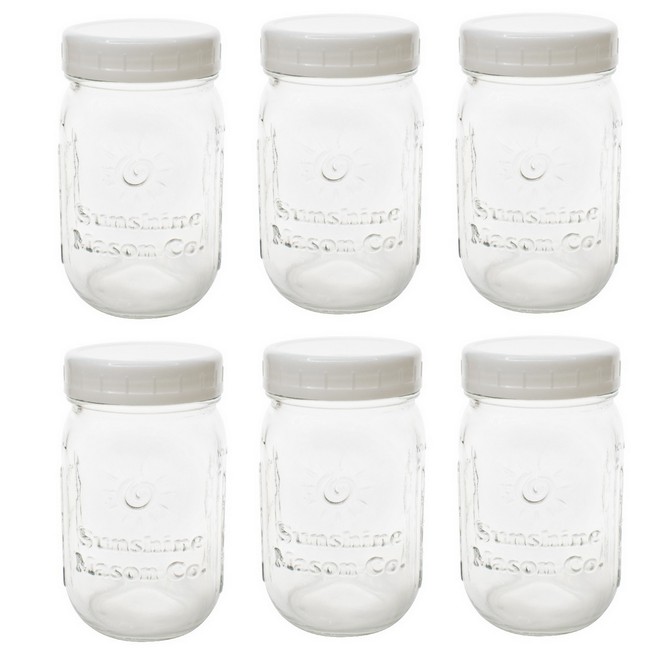 Sunshine Mason Co. Pint Regular Mouth Glass Mason Jars with White ...