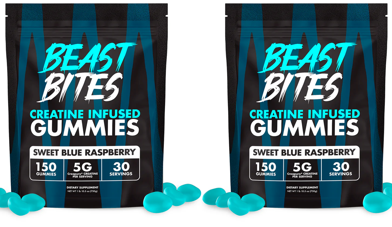 Beast Bites Creatine Infused Gummies Sweet Blue Raspberry - 300 Gummies ...