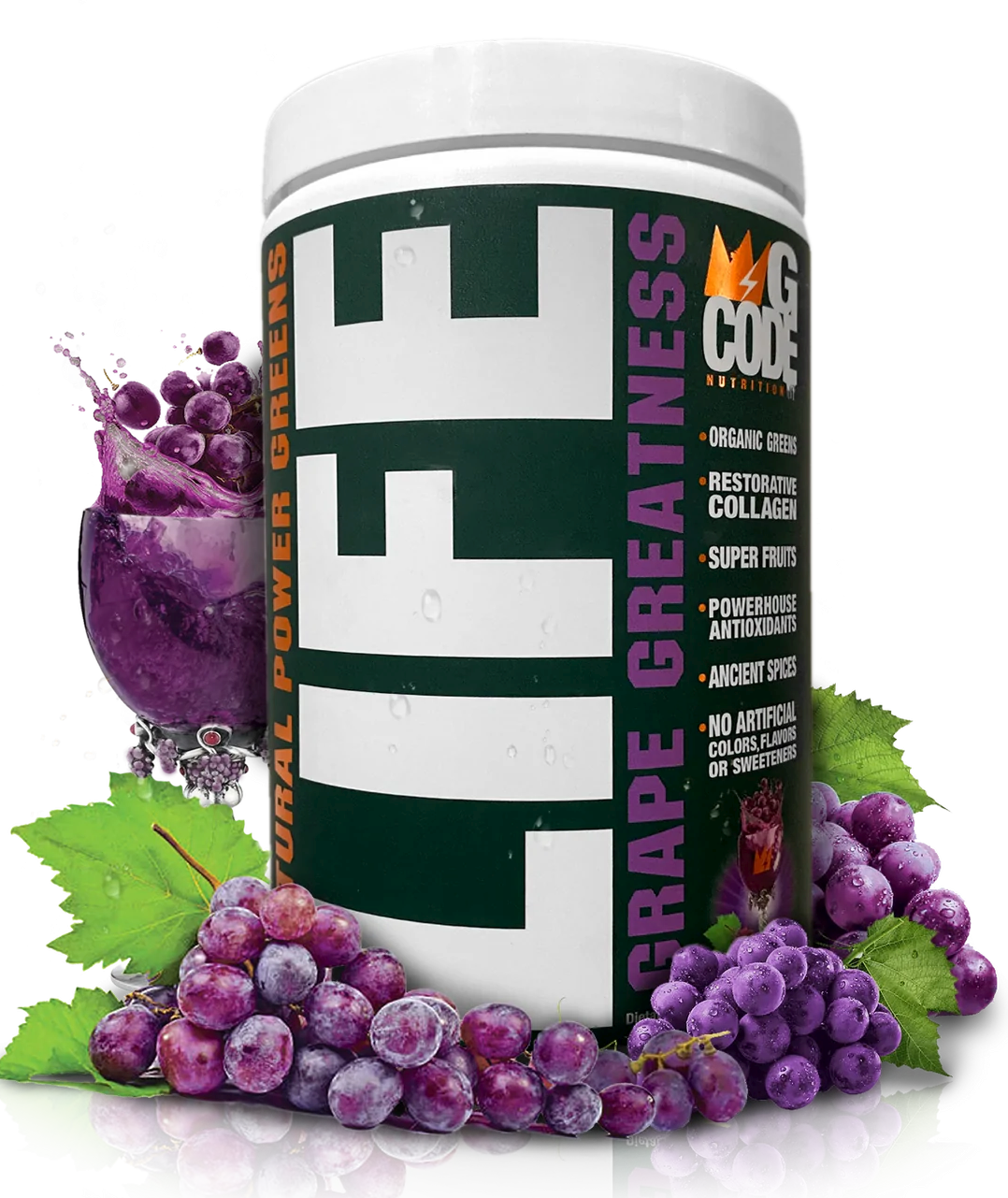 GCode Nutrition LIFE Natural Power Greens Grape Greatness - 30 Servings