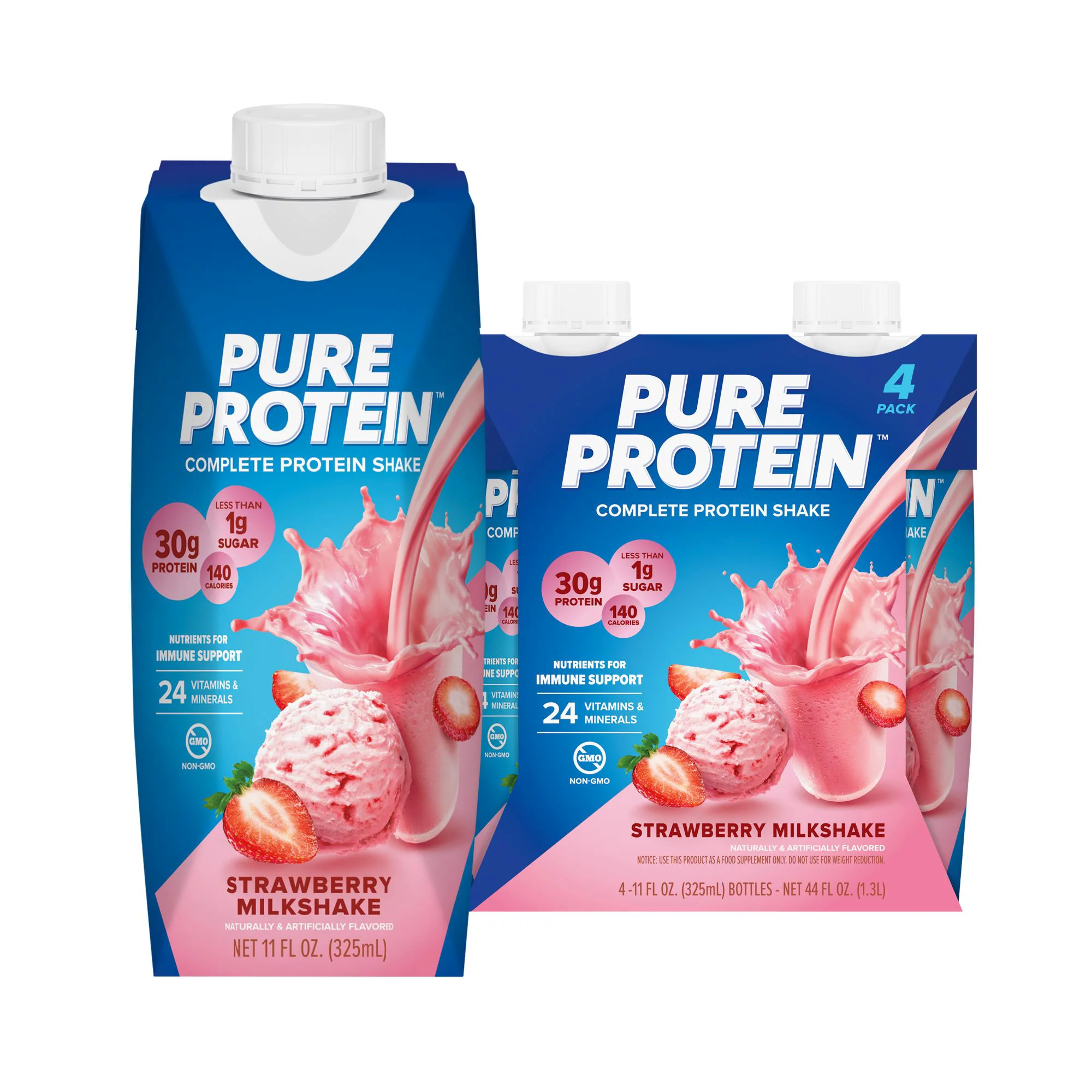 Pure Protein Shake 30g Complete Protein 11 oz. Strawberry Milkshake ...