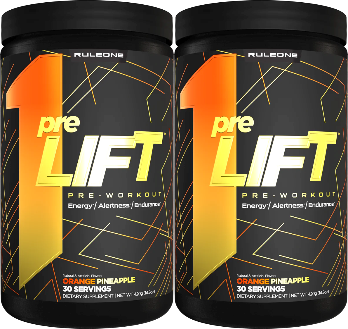 Rule 1 preLIFT Pre-Workout Orange Pineapple - 60 Servings (2 x 30 Serving Bottles) TWINPACK