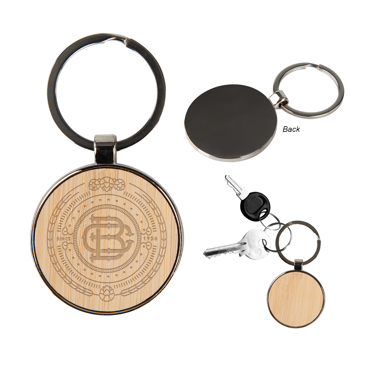 bamboo key tag with zinc alloy split ring for organization