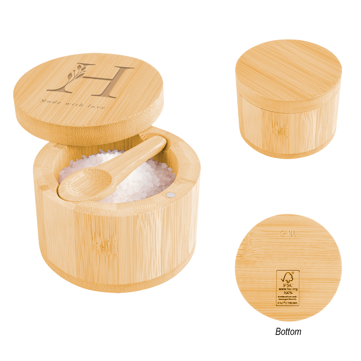 bamboo salt cellar with magnetic swivel lid