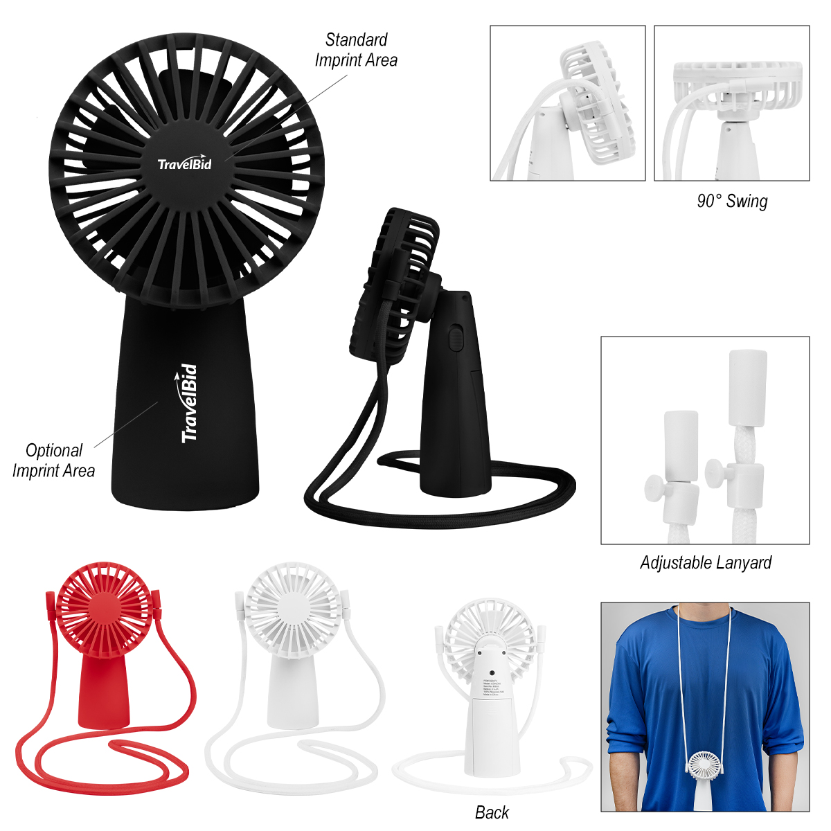lanyard fan with adjustable head and recycled abs material