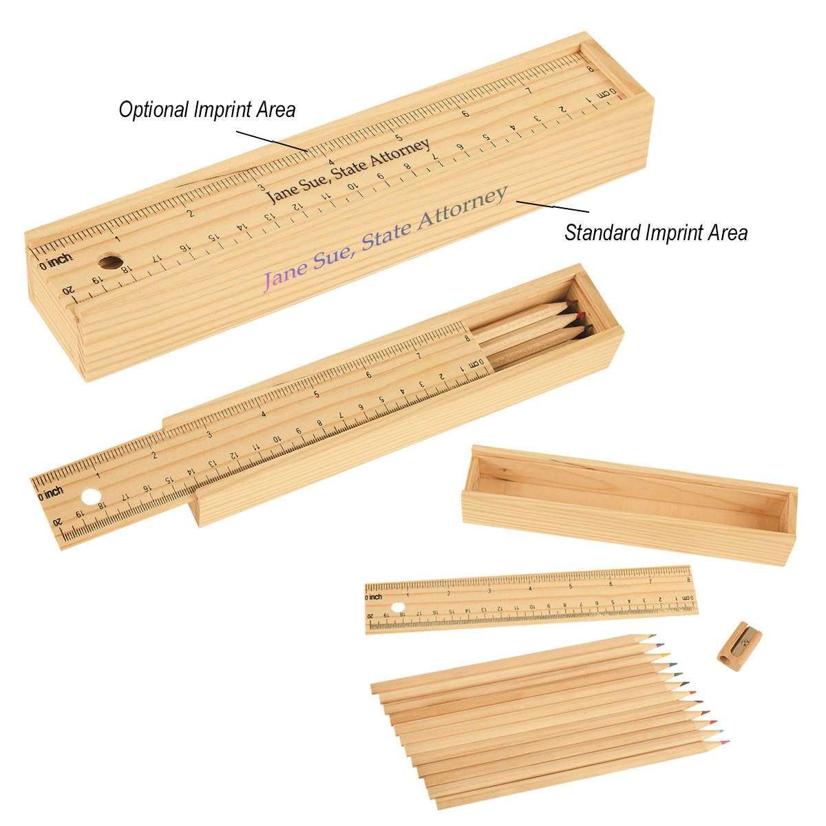 colored pencil set - 12 piece with wooden ruler box