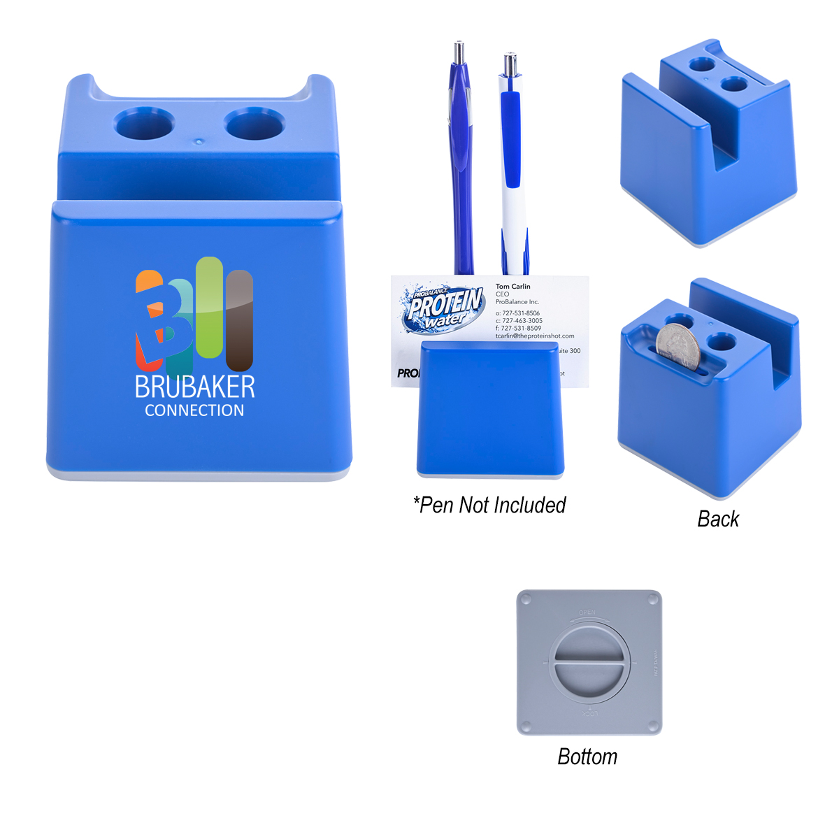 desk buddy and coin bank for business cards and sticky notes