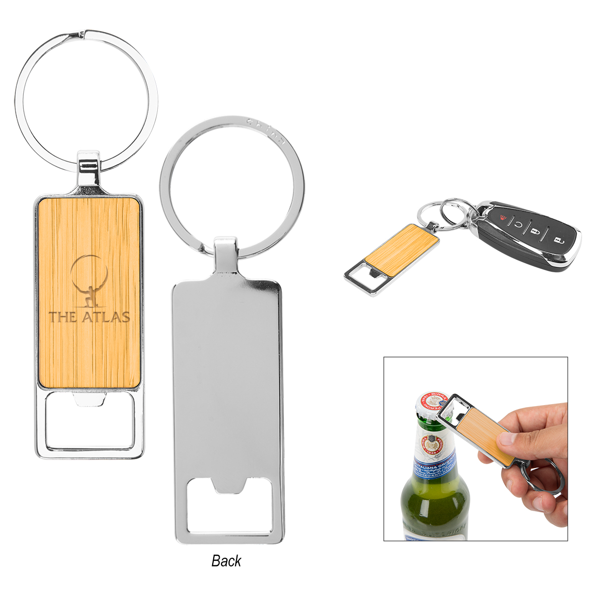 bamboo key tag with bottle opener