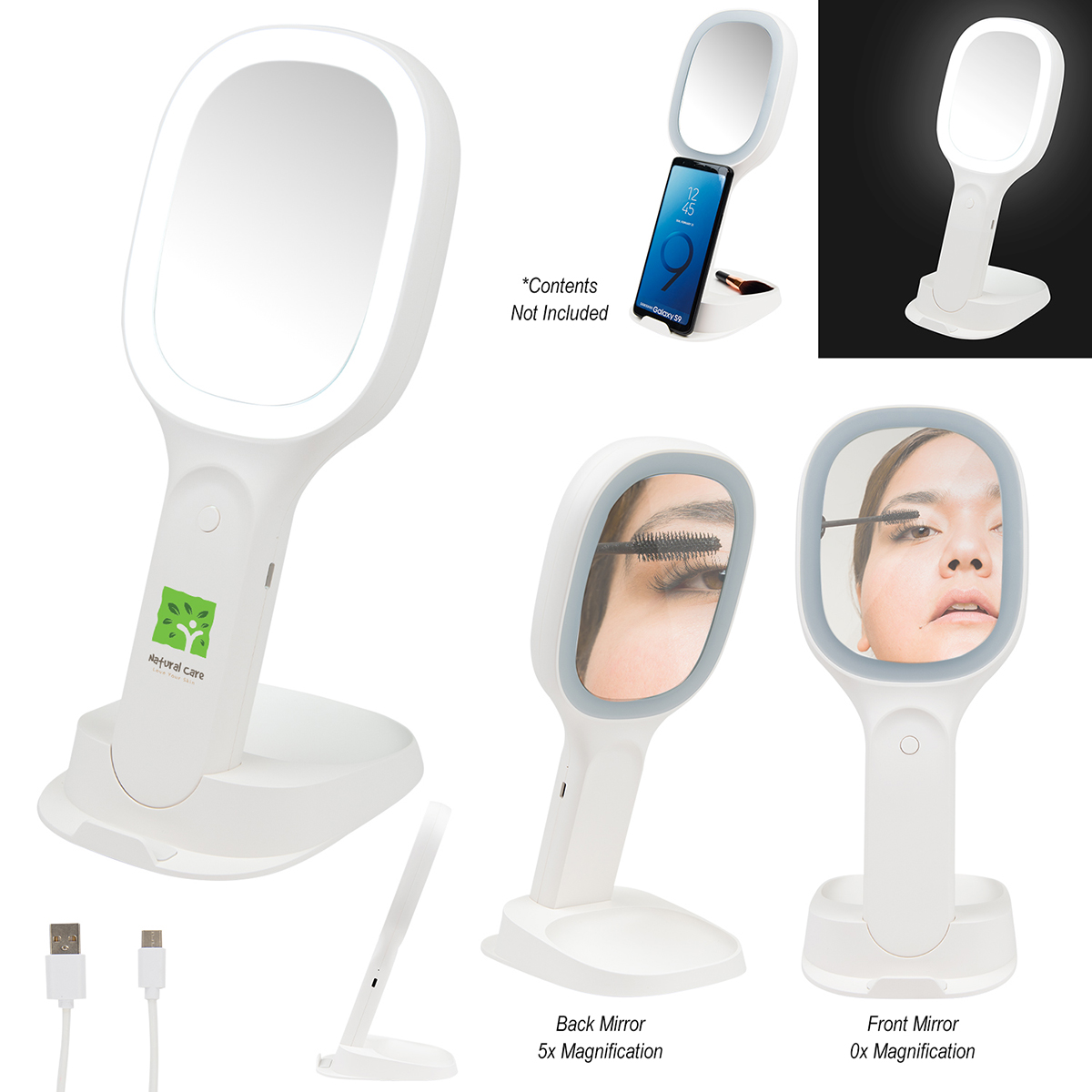 light up double sided mirror with wireless charger