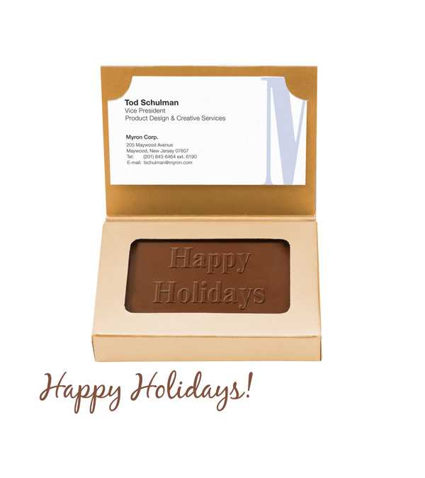 Gold Chocolate Business Card Box-Happy Holidays | Myron Promotional ...