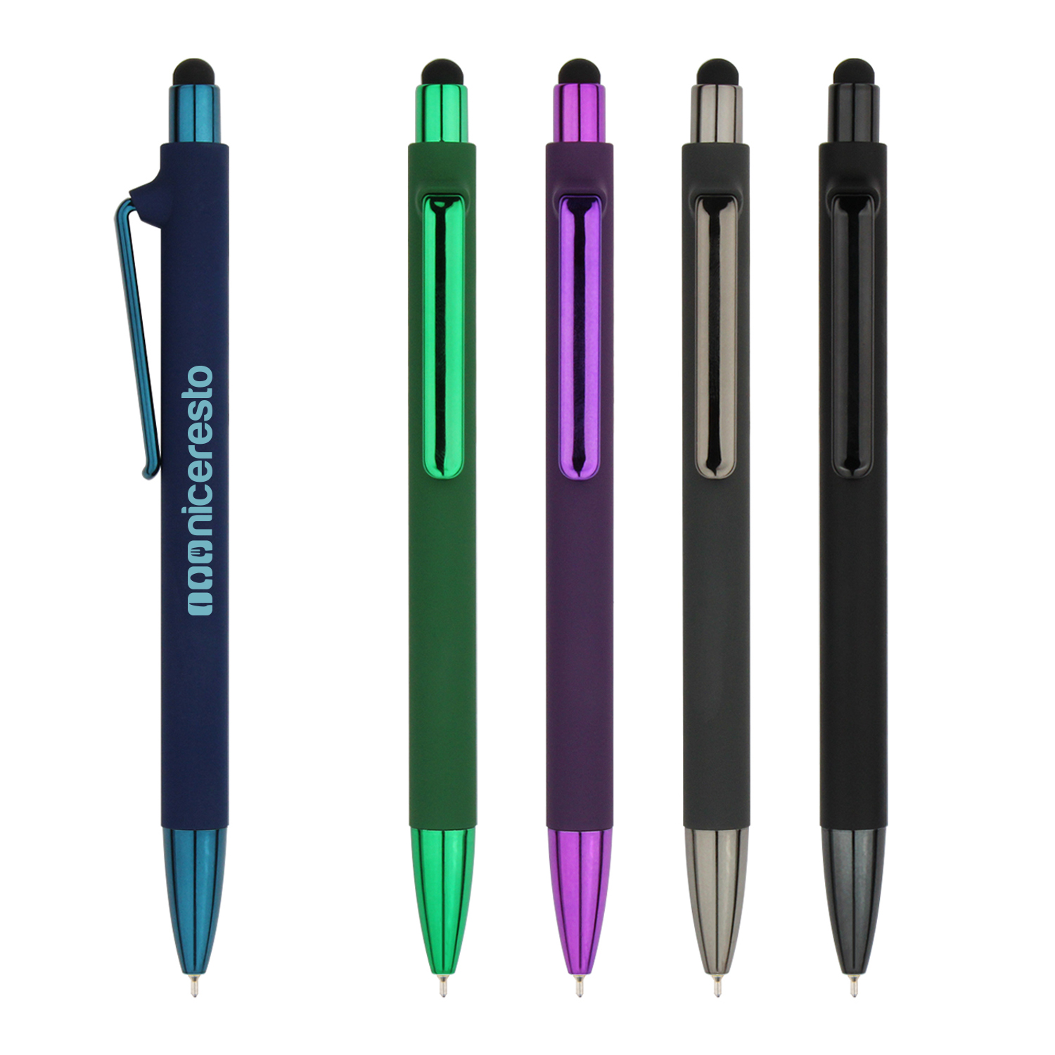 rubberized pen with stylus and low viscosity ink for events
