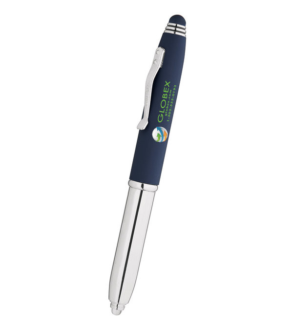 Crowne Triple Function Soft Touch Pen with Light & Stylus - Full Color ...