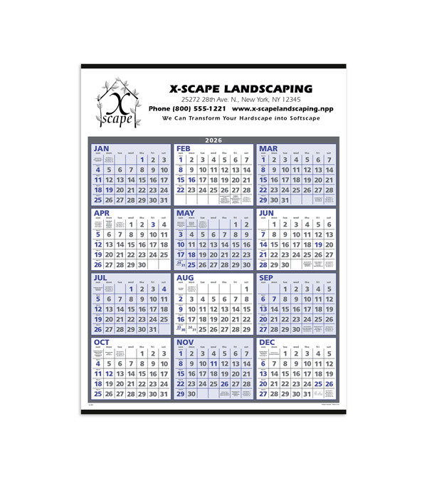Span-A-Year Calendar (White and Blue) | Myron Promotional Products
