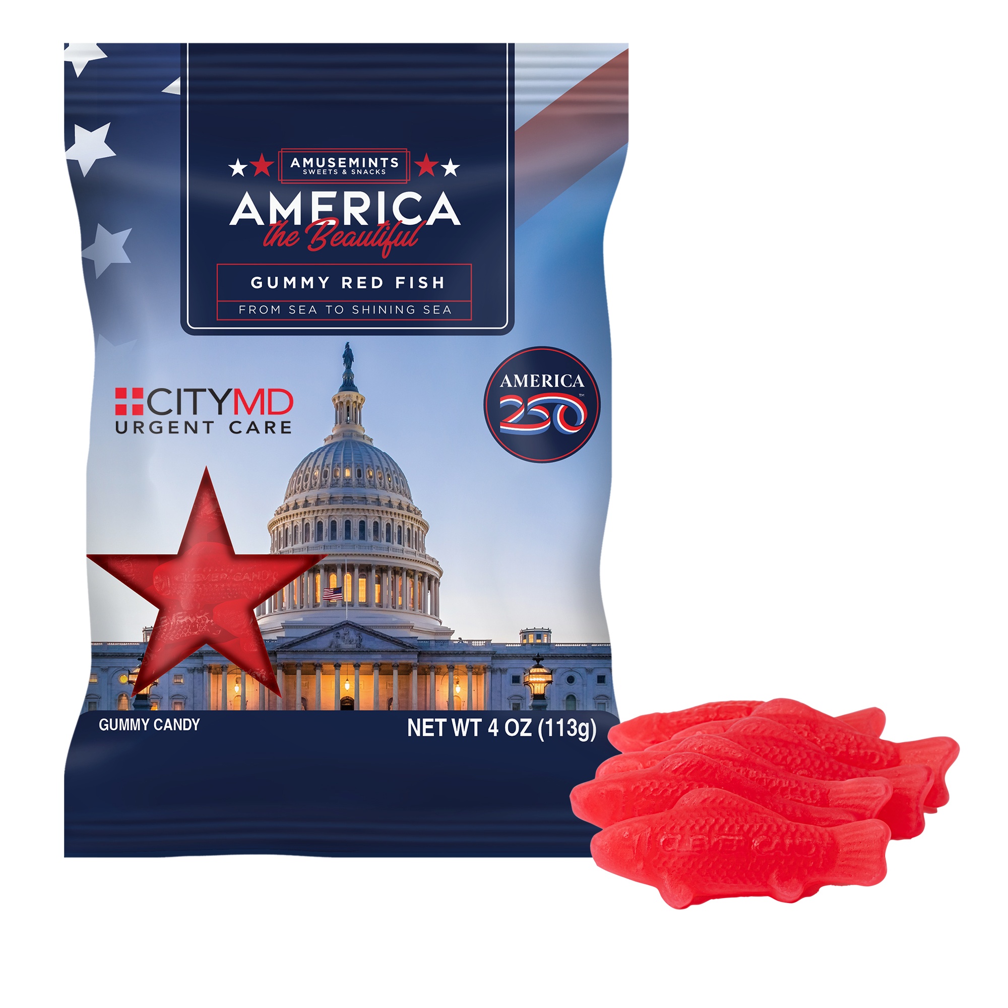 America 250-4oz Digibag Gummy Red Fish Candy