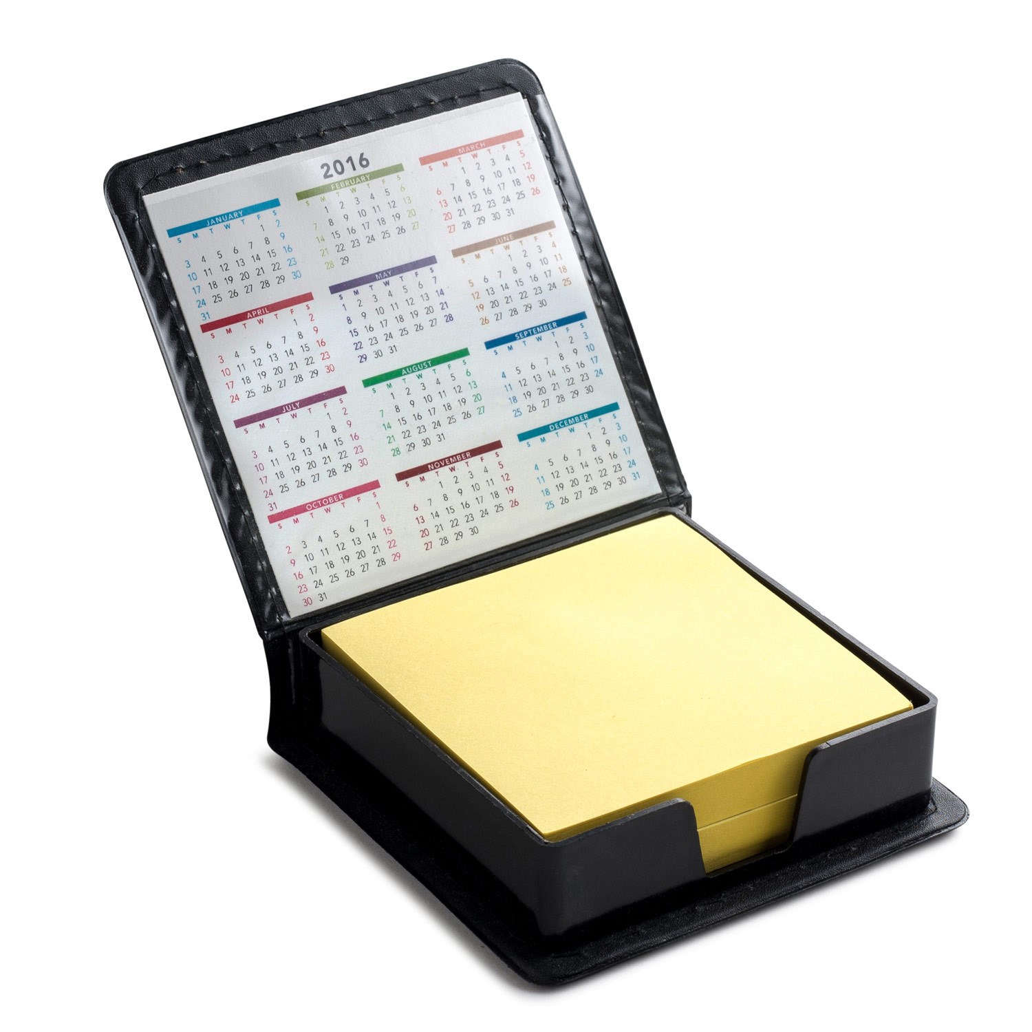 Leatherette Flip-Top Calendar Box with Yellow Sticky Note Paper